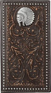 ariat unisex-adult's scroll embosed head dress rodeo wallet, brown