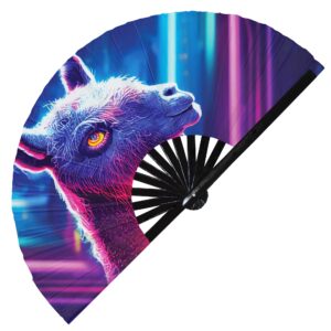 llama neon hand fan foldable bamboo circuit rave hand fans alpaca rainbow galaxy party gear gifts music festival rave accessories (style 6)