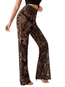 oyoangle women's bootcut high waisted yoga pants floral print wide leg pants trousers brown floral m