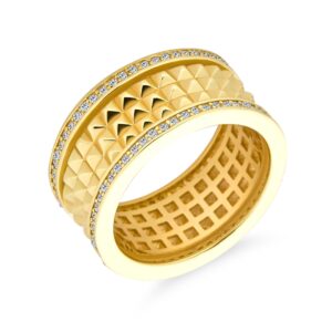 Modern Geometric CZ Accent Statement Spike Wide Band Fashion Ring for Women Matte Gold Plated .925 Sterling Silver