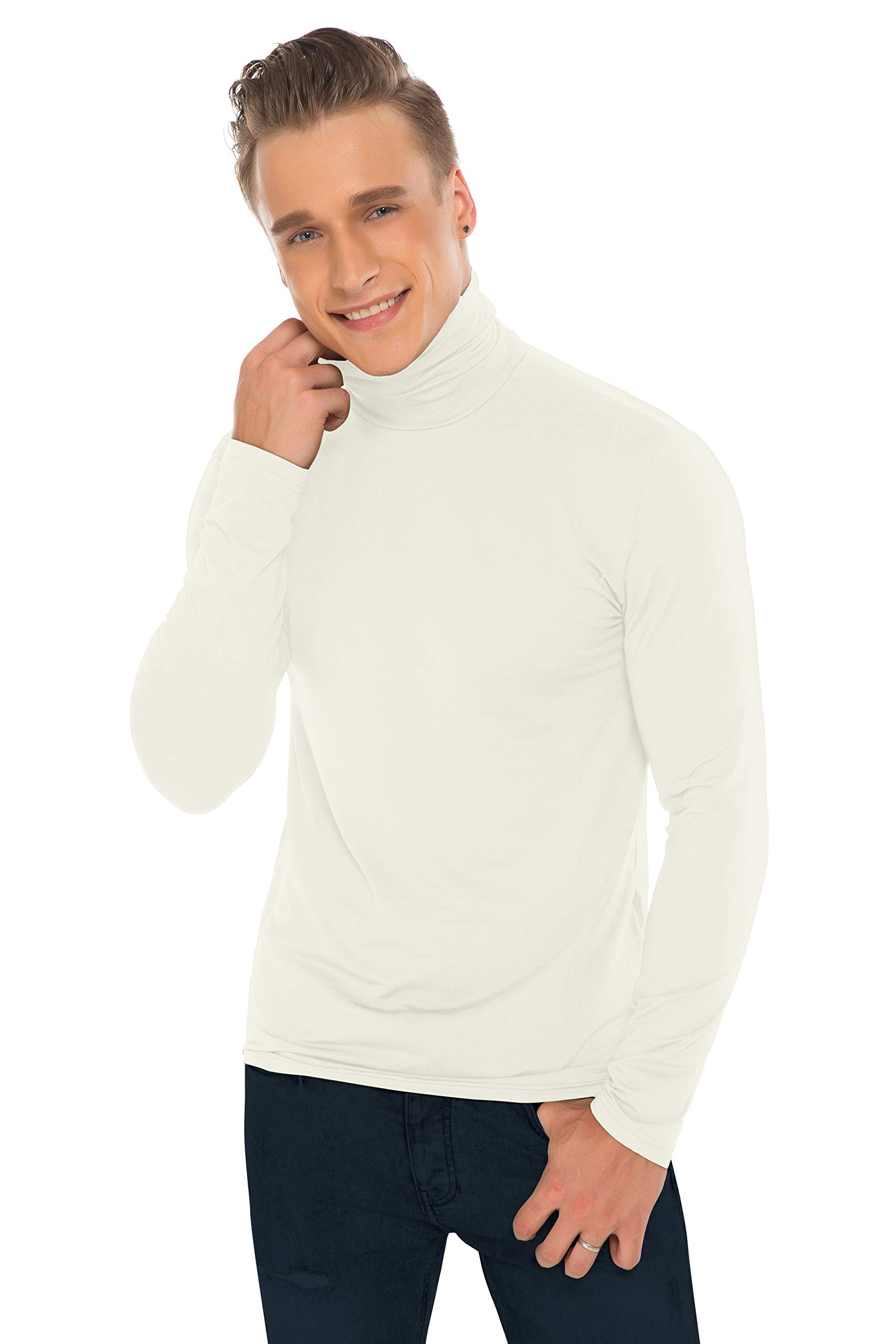 Derminpro Men's Thermal Fleeced Turtleneck Soft Slim Fit Long Sleeve Undershirt Off White Medium