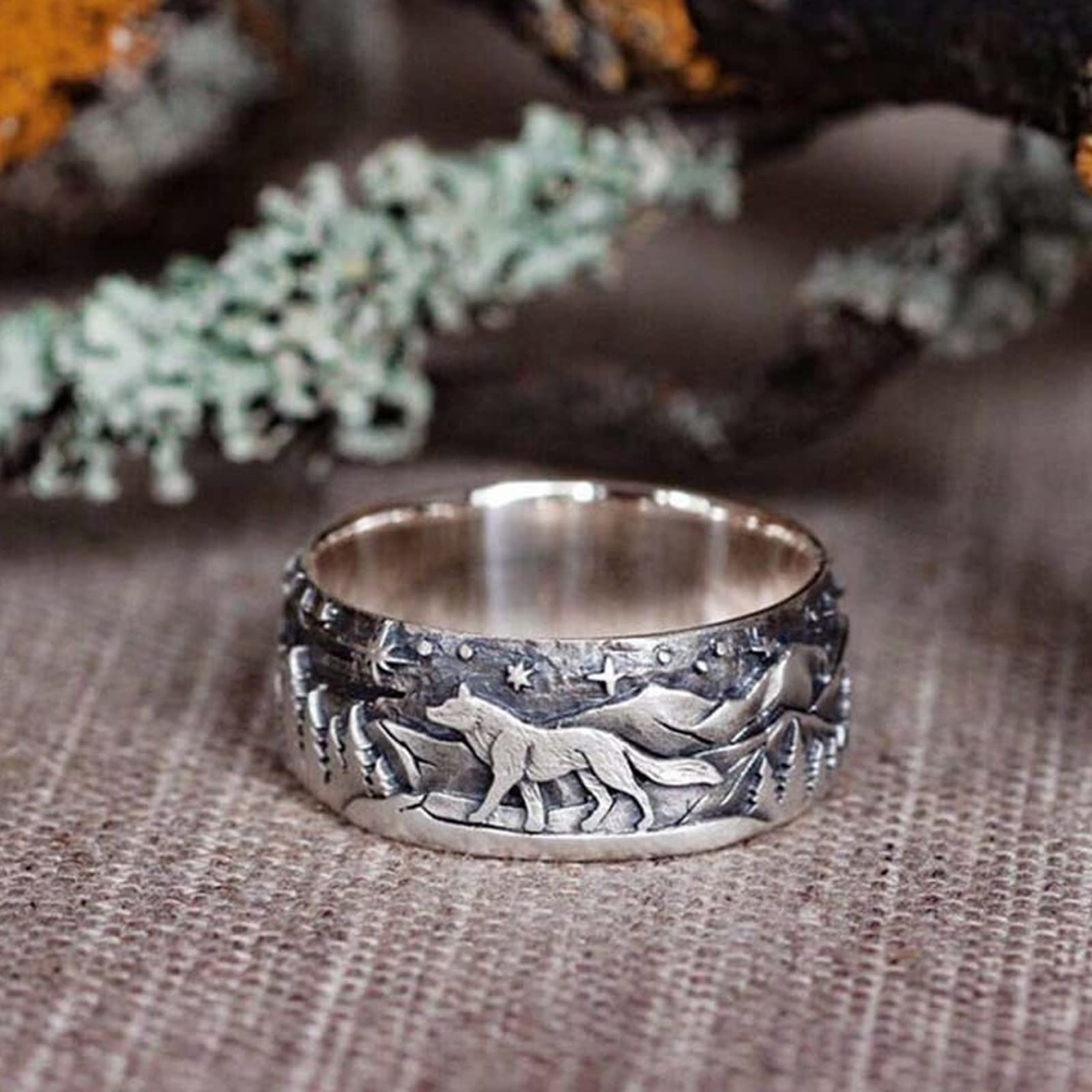 Wolf Ring for Men,Retro Wolf Totem Rings,Norse Viking Wolf Rings,Animal Rings,Men’s Punk Wolf Ring Jewelry Gift Father's Day Accessories (12)