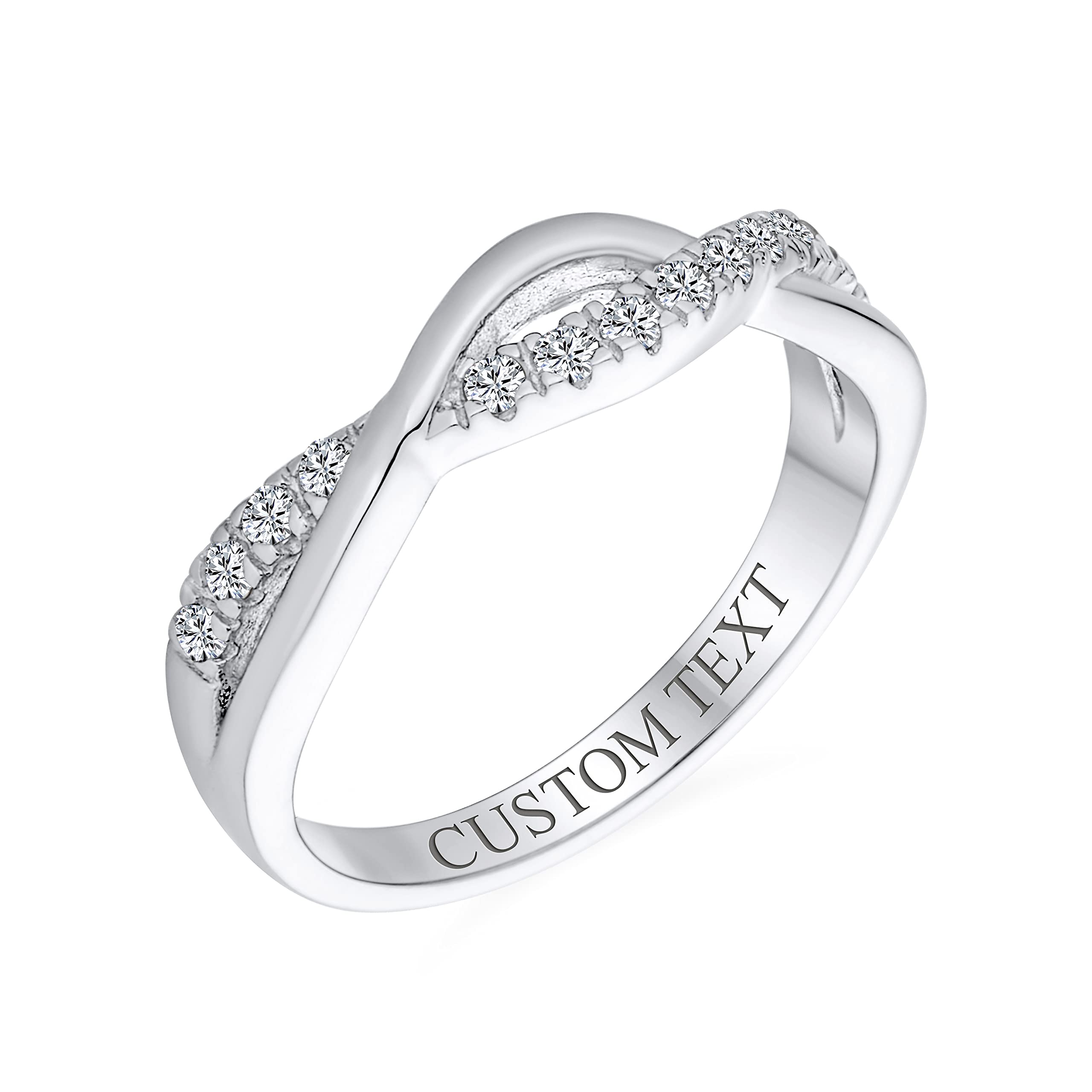 Personalize Intertwined Rope Twist Knot 1/2 Eternity Clear Pave Cubic Zirconia CZ Infinity Band Ring For Women Girlfriend .925 Sterling Silver Customizable