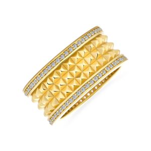 modern geometric cz accent statement spike wide band fashion ring for women matte gold plated .925 sterling silver