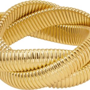 JANIS BY JANIS SAVITT Triple Cobra Bracelet With 1-1/4” Wide With Three Flexible Interlocking 1/2" Stretch Twist Bands High Polished 18K Gold MADE IN USA