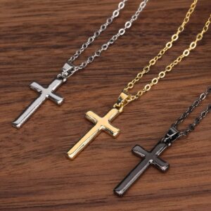 KIAFUM 3 Pcs Cross Necklaces, Ladies Cross Necklaces, Faith Pendants 14k Gold Plated/Silver Plated Delicate Chain Ladies Necklaces, Men Necklaces