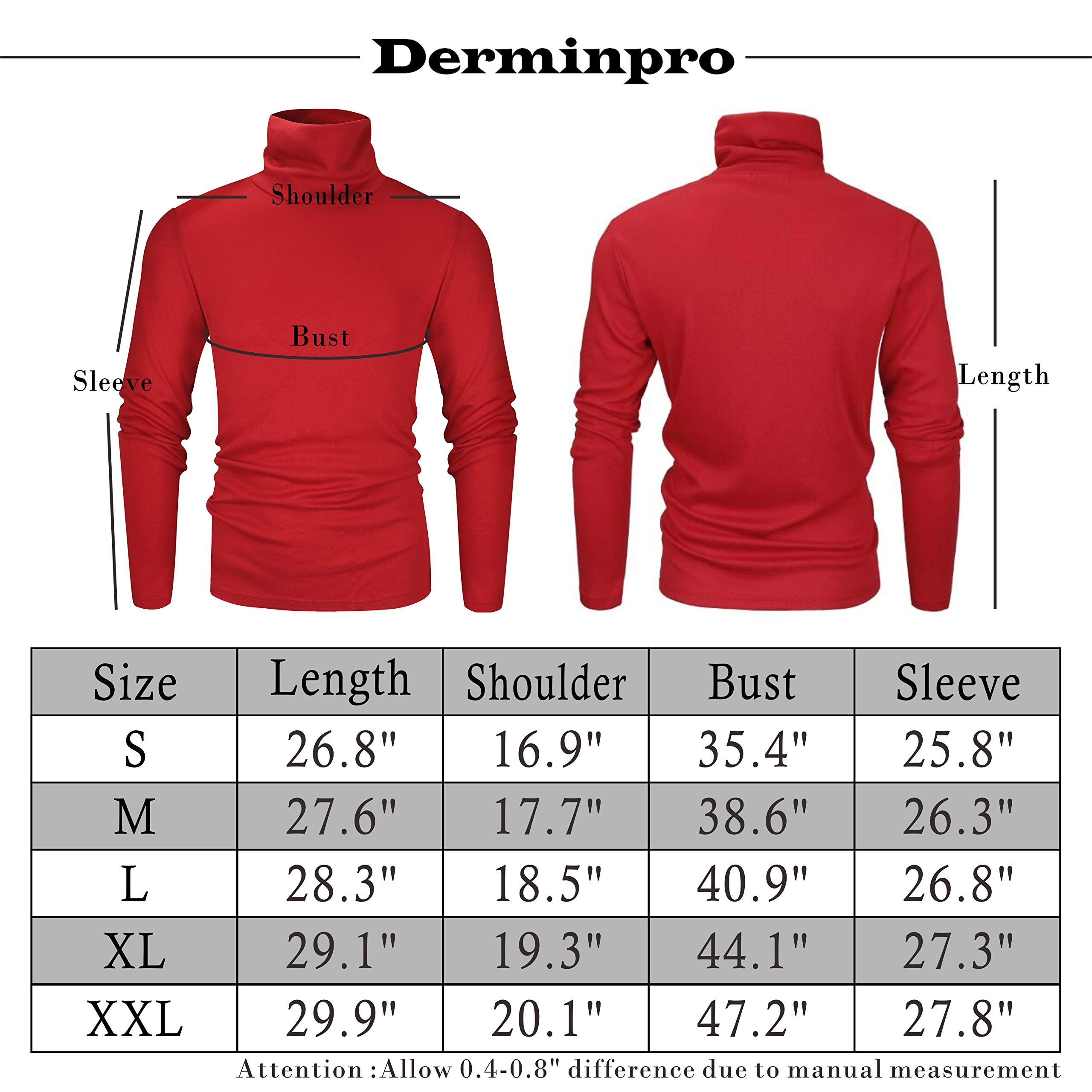 Derminpro Men's Thermal Fleeced Turtleneck Soft Slim Fit Long Sleeve Undershirt Off White Medium