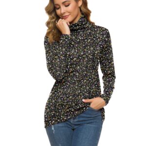 Women's Turtleneck Long Sleeve Fall Shirts Casual Slim Fit Basic Tops Layer Winter Warm Thermal Layering Tee Floral