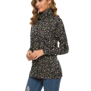 Women's Turtleneck Long Sleeve Fall Shirts Casual Slim Fit Basic Tops Layer Winter Warm Thermal Layering Tee Floral