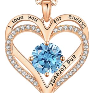 LOUISA SECRET Love Heart Birthstone Necklaces for Women 925 Sterling Silver Christmas's Day Gifts for Women Her Wife Girlfriend Mother Rose Gold Diamond Jewelry Anniversary Birthday Gifts