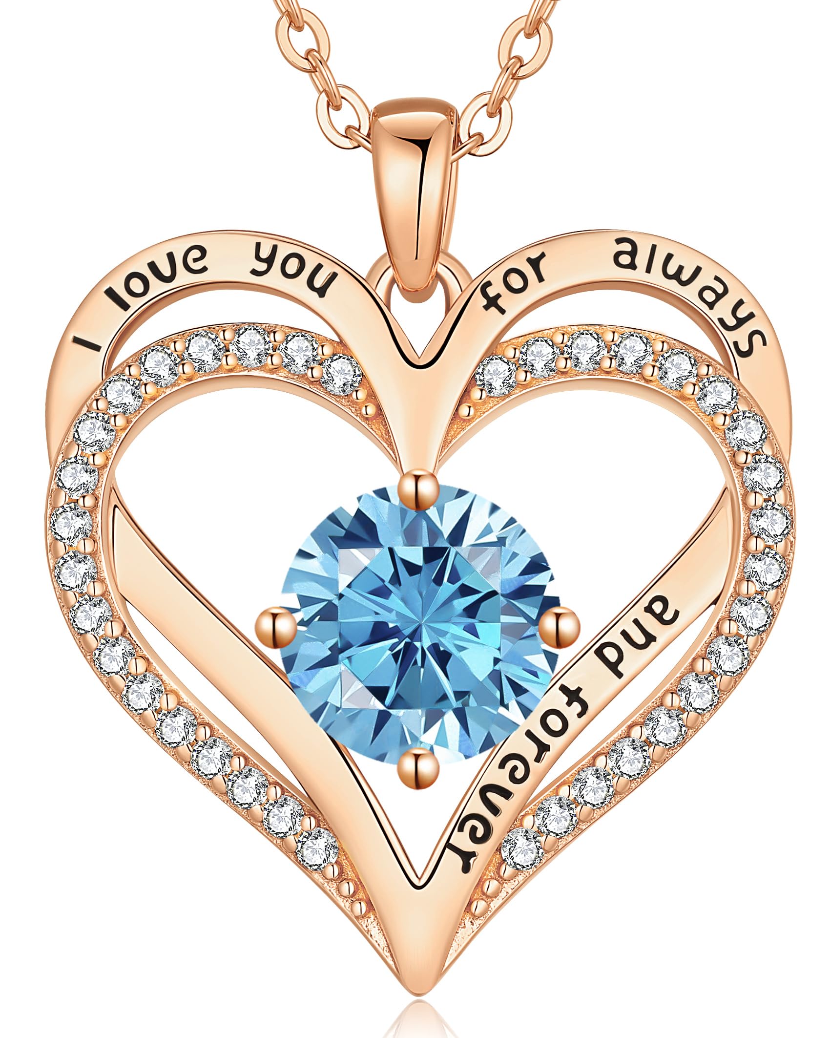 LOUISA SECRET Love Heart Birthstone Necklaces for Women 925 Sterling Silver Christmas's Day Gifts for Women Her Wife Girlfriend Mother Rose Gold Diamond Jewelry Anniversary Birthday Gifts