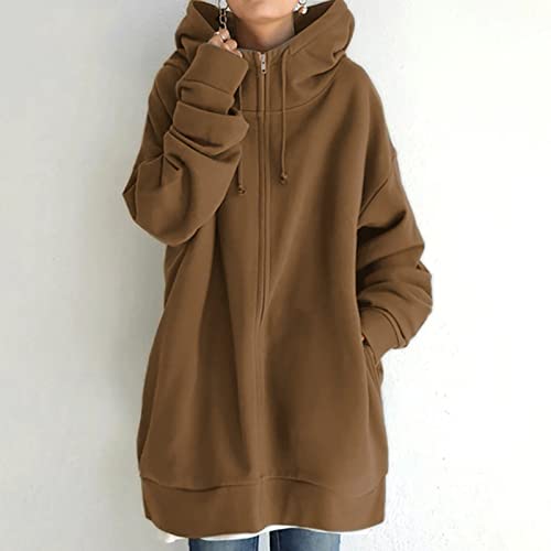 JIEMUXIU Cowl Neck Hoodie for Women Plus Size Long Length Full Zip Hooded Sweatshirt Fall Winter Coats with Pockets