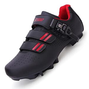 prodkfe unisex outdoor sports cycling shoes mtb/mountain men's bike shoes spd women's compatible with 2-bolt cleats black/red 42eu