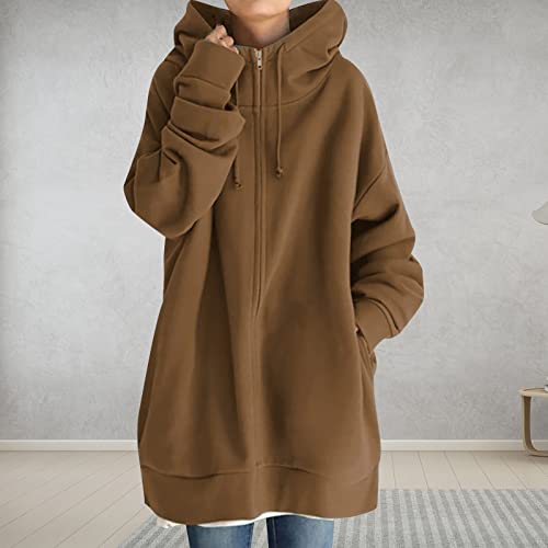 JIEMUXIU Cowl Neck Hoodie for Women Plus Size Long Length Full Zip Hooded Sweatshirt Fall Winter Coats with Pockets