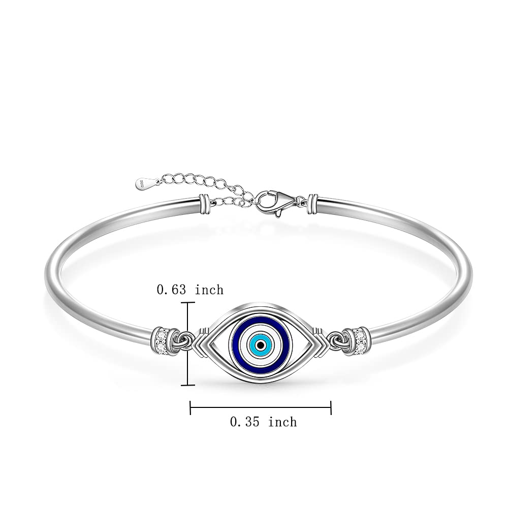 Evil Eye Bracelet for Women Sterling Silver Greek Turkish Blue Evil Eye Bangle Bracelets Adjustable Good Luck Protection Jewelry White Gold Cute Mothers Day Gifts