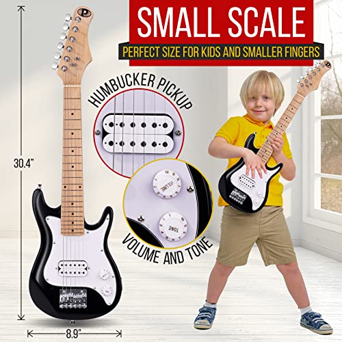 Pyle Kids Electric Guitar Starter Kit with Amplifier, 30” Mini Instrument w/ 10W Amp & Complete Accessories, PEGKT30 Black