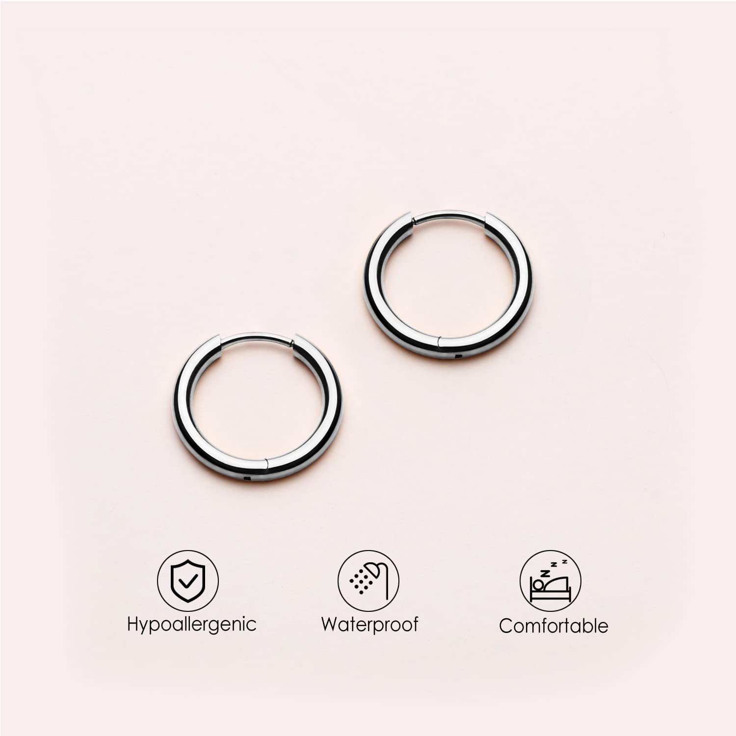 MILACOLATO G23 Titanium Hoop Earrings Implant Grade Hypollergenic Small Huggie Hoop Earrings Hinged Sleeper Cartilage Earrings for Women Men Silver 8mm