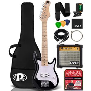 pyle kids electric guitar starter kit with amplifier, 30” mini instrument w/ 10w amp & complete accessories, pegkt30 black