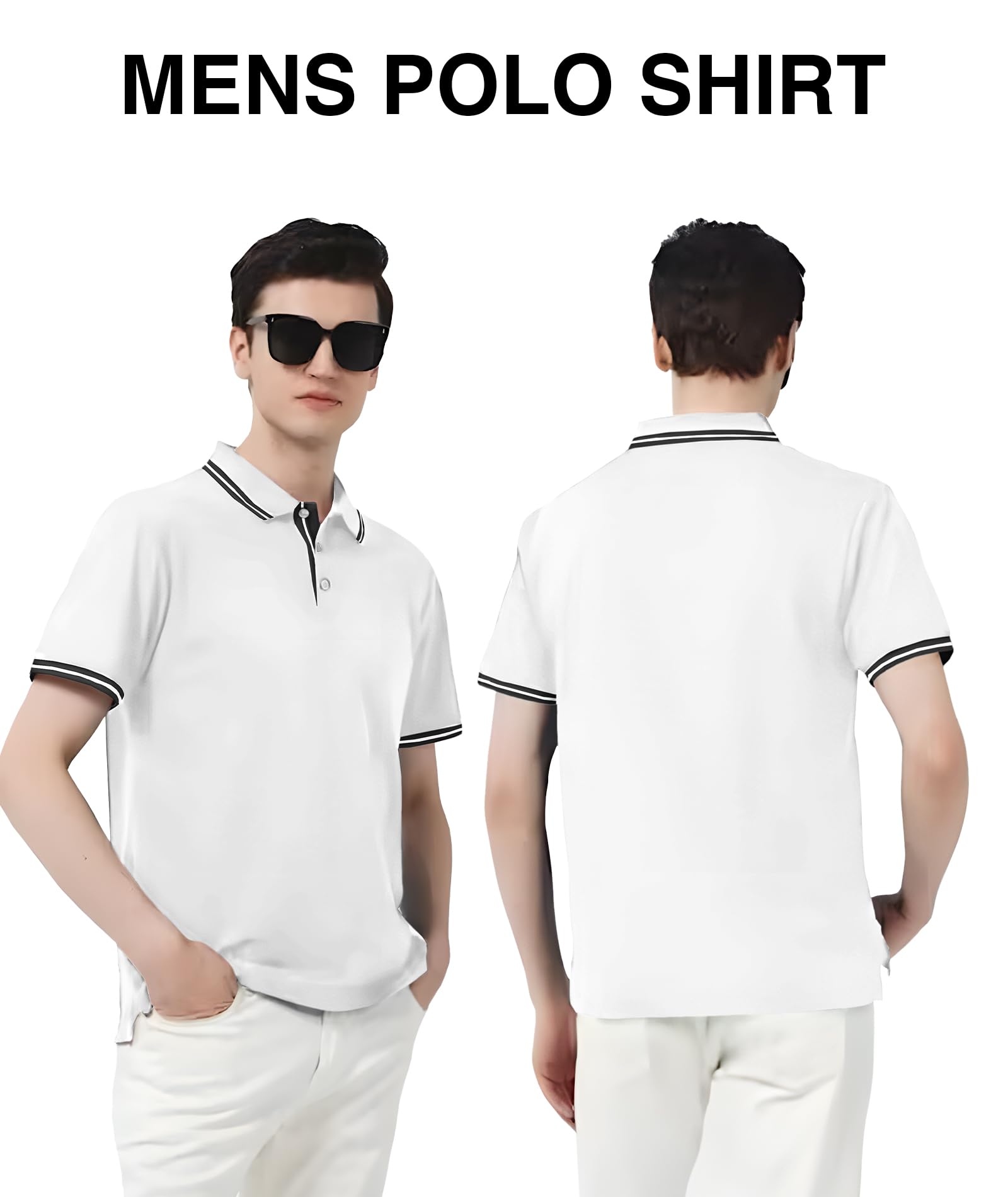 ZITY Mens Polo Shirt Short Sleeve Sports Golf Tennis Shirts for Men Summer Collared Casual Shirt White Black