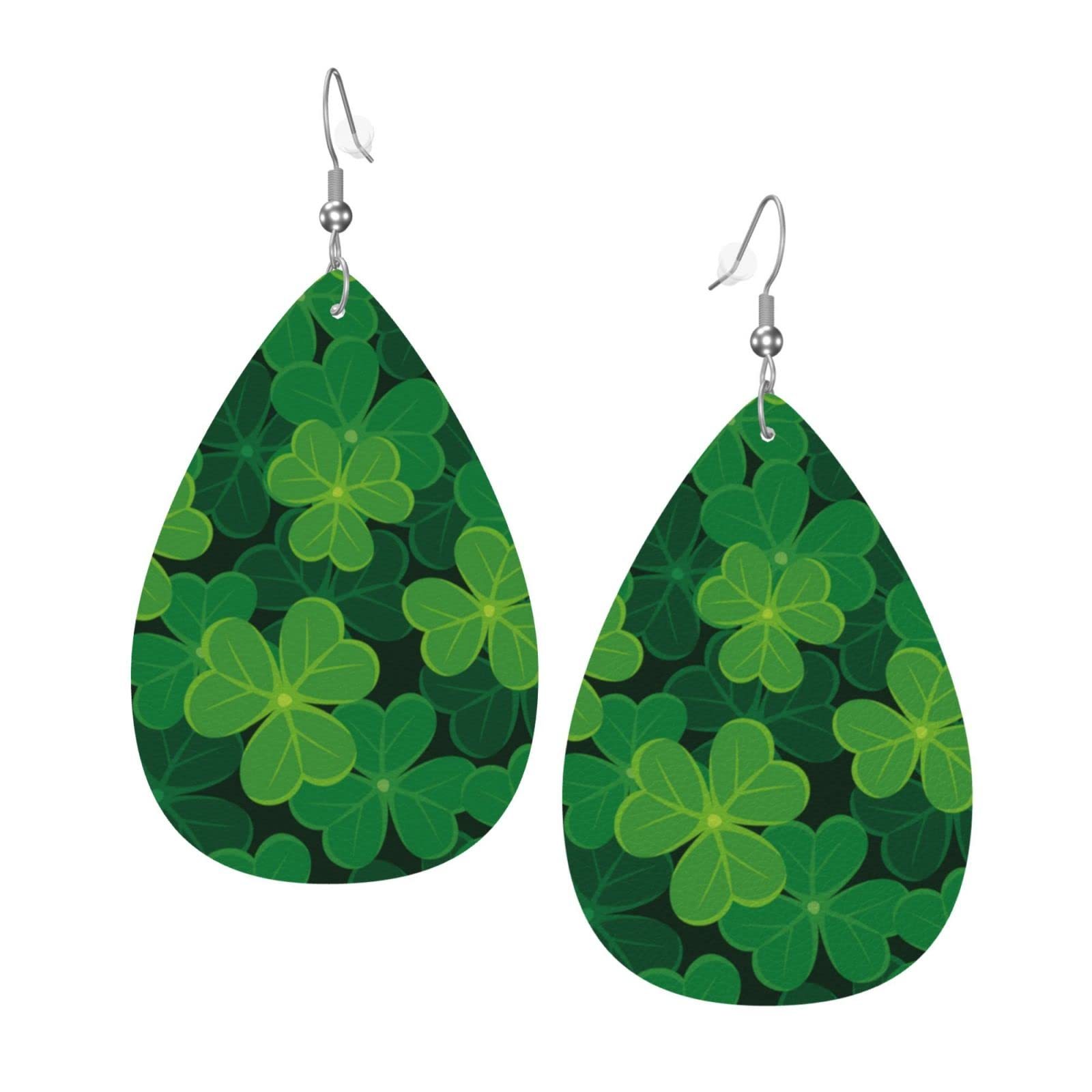 Shamrock ST Patrick's Day Earrings Faux Leather Teardrop Earring Lightweight Dangle for Women