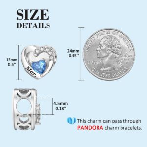 SEVENWELL 925 Sterling Silver Heart Birthstone With Birth Flowers Charms for Pandora Birthday Chrismas Valentin's Day for Women