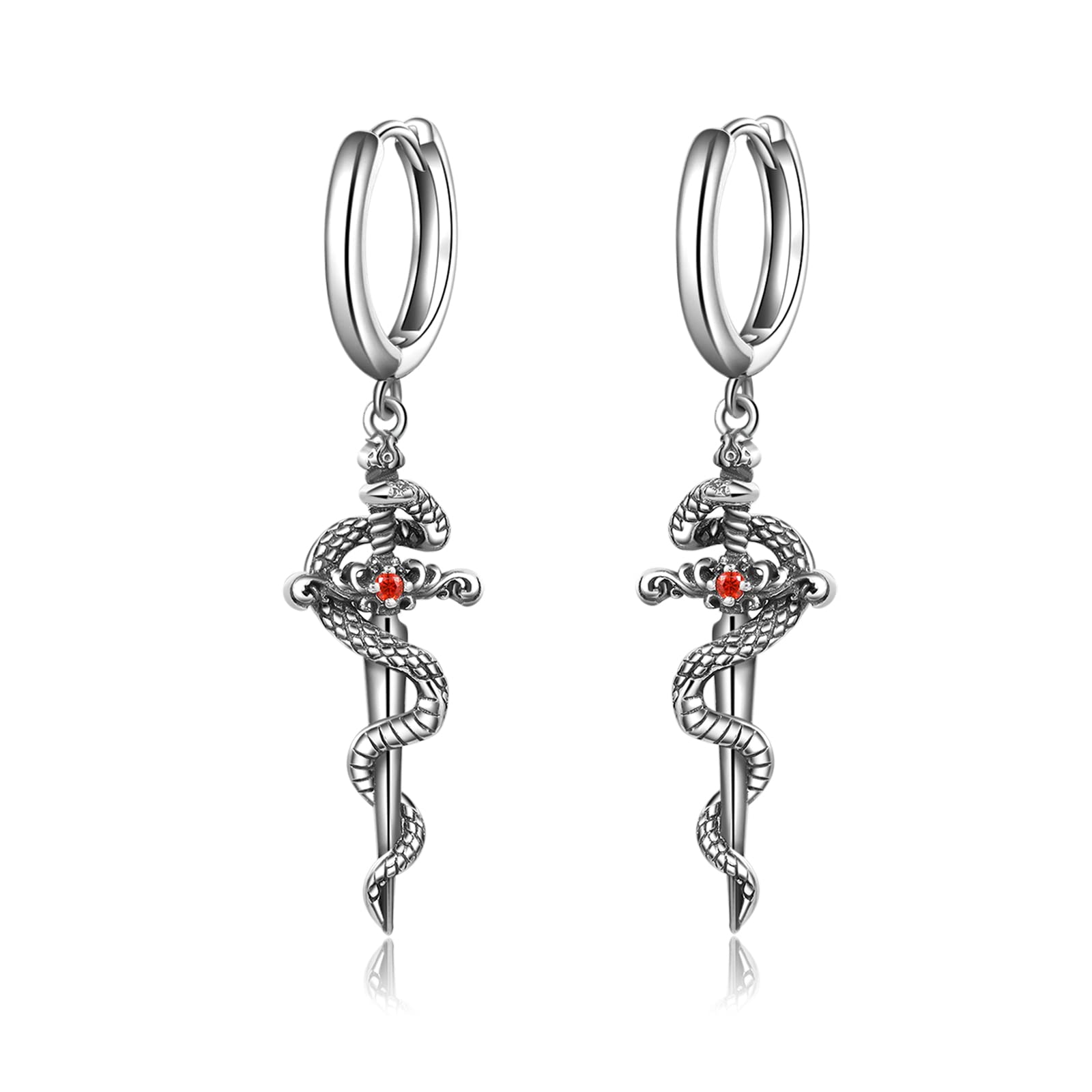 Sword Earrings Sterling Silver Snake Dangle Drop Earrings Hoop Earrings Gothic Jewelry Gifts for Women Men