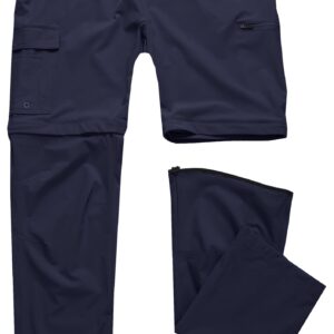 Mens Hiking Convertible Pants Waterproof Lightweight Quick Dry Zip Off Fishing Travel Safari Outdoor Cargo Work Trekking Trousers Navy 36