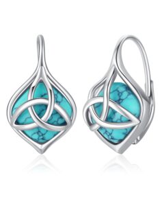 bdl celtic knot genuine turquoise leverback earrings sterling silver dangle drop jewelry for women