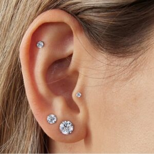 5 Pairs White Gold Plated Moissanite Earrings For Women Stainless Steel 2-6MM Round Cut Moissanite Stud Earrings For Men Women