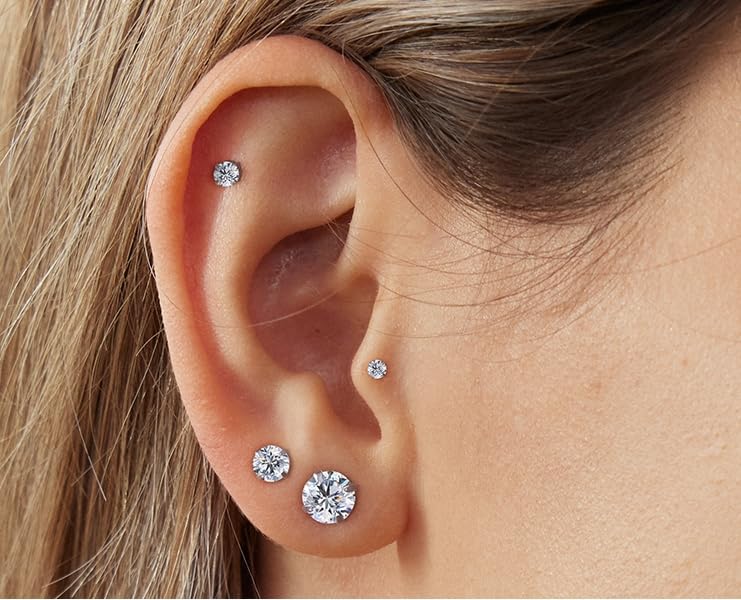 5 Pairs White Gold Plated Moissanite Earrings For Women Stainless Steel 2-6MM Round Cut Moissanite Stud Earrings For Men Women