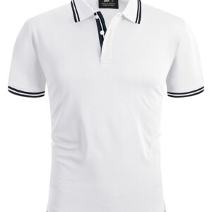 ZITY Mens Polo Shirt Short Sleeve Sports Golf Tennis Shirts for Men Summer Collared Casual Shirt White Black