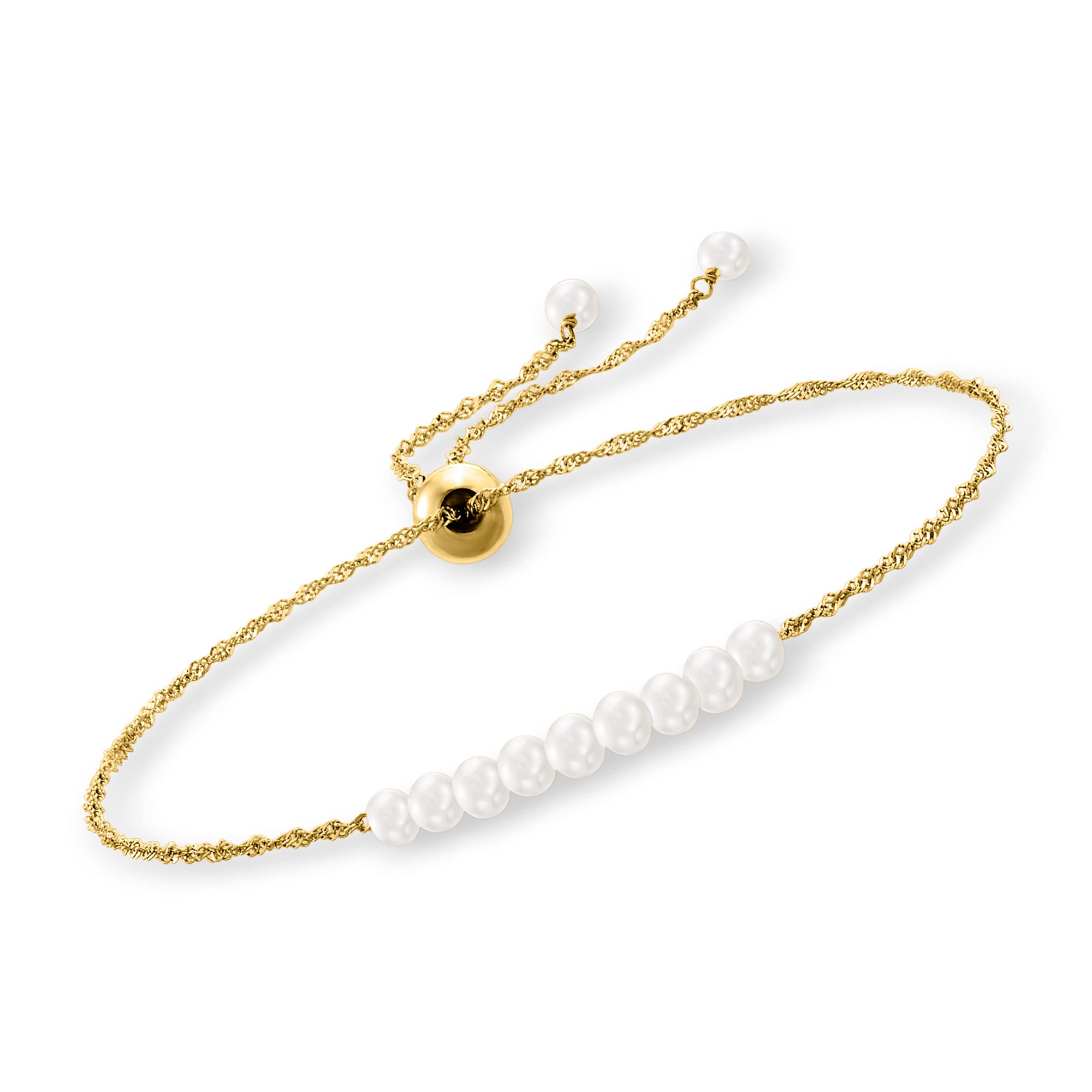 RS Pure by Ross-Simons 3-3.5mm Cultured Pearl Bolo Bracelet in 14kt Yellow Gold