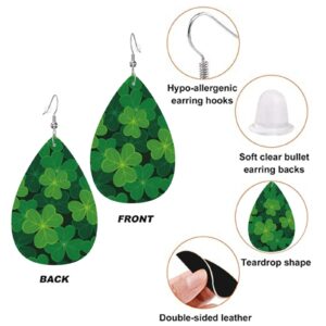 Shamrock ST Patrick's Day Earrings Faux Leather Teardrop Earring Lightweight Dangle for Women