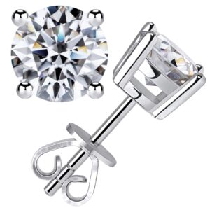 moissanite stud earrings for women men, nickel free s925 sterling silver hypoallergenic earrings, 1ct - 2ct d color vvs1 clarity brilliant round cut lab created diamond earring set promise birthday christmas gift (classic 4 prong, 2 carats-(1ct*2)-6.5mm,