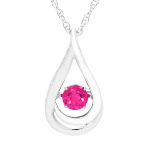 created ruby open teardrop with dancing gemstone brilliance in motion sterling silver pendant necklace with rope chain - 18”