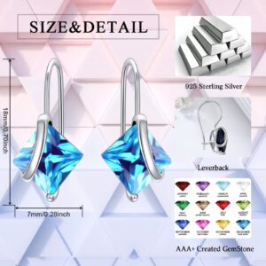 SEIYANG 925 Sterling Silver Aquamarine Earrings Blue Dangle Drop Earrings for Women Birthday Anniversary Fine Jewelry for Women