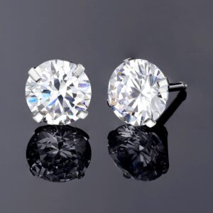 5 Pairs White Gold Plated Moissanite Earrings For Women Stainless Steel 2-6MM Round Cut Moissanite Stud Earrings For Men Women