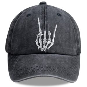 skeleton hand hat, skull gifts for men women, skull finger baseball cap adjustable distressed cotton denim dad hats