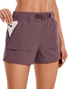 crz yoga women's waterproof stretch hiking shorts: mid rise summer outdoor golf workout shorts zip pockets with belt - 3'' sea fog x-small