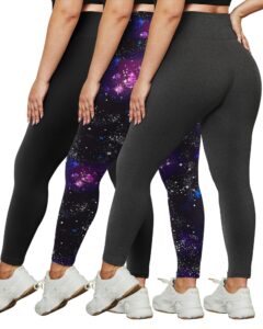 hltpro 3 pack plus size leggings for women(x-large - 4x)- high waist stretchy soft pants for workout running yoga