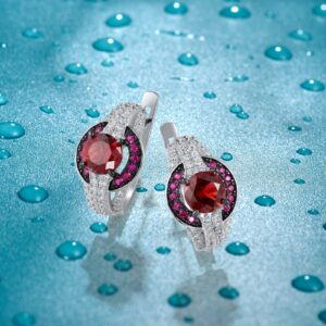 Santuzza 925 Sterling Silver Garnet Cubic Zirconia Round Shape Huggie Earrings for Women