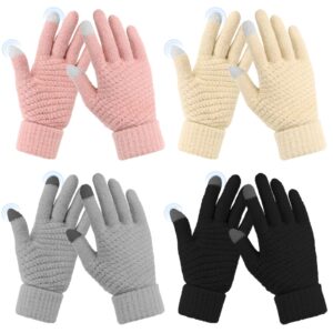 omisy 4 pairs womens gloves for cold weather, christmas gifts for her mom wife stockings stuffers, winter warm gloves with touchscreen - black, grey, beige, pink