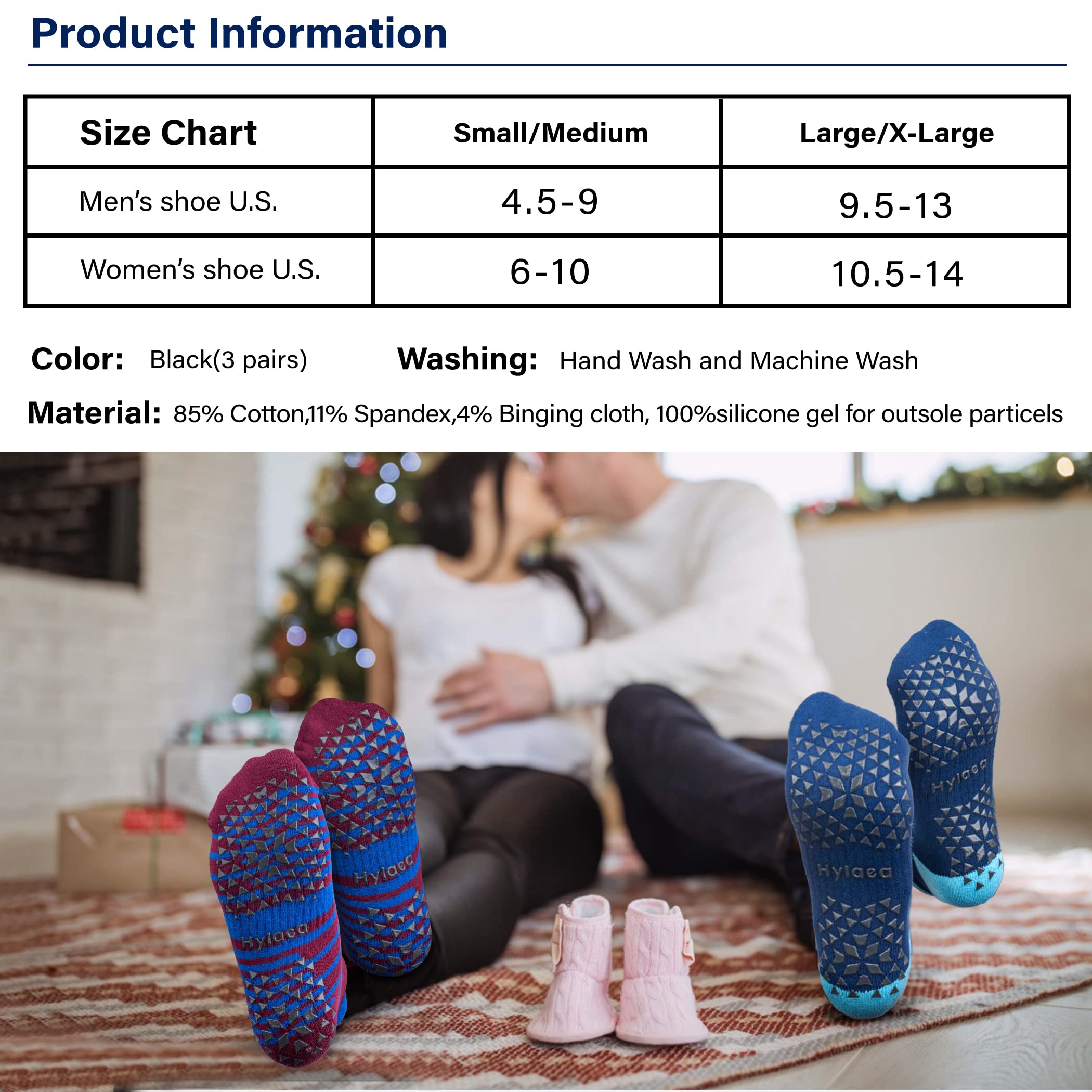 Womens & Mens Non Slip Socks with Cushion for Yoga Pilates Barre Home Hospital Socks Stripe Small Medium