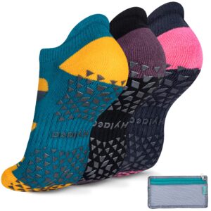 hylaea womens & mens non slip gripper socks with cushion for yoga pilates barre home hospital socks yellow blue pink brown large x-large