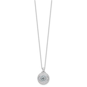 17mm 925 Sterling Silver Rhodium Plated Created Blue Spinel and CZ Evil Eye Necklace 18 Inch Jewelry for Women