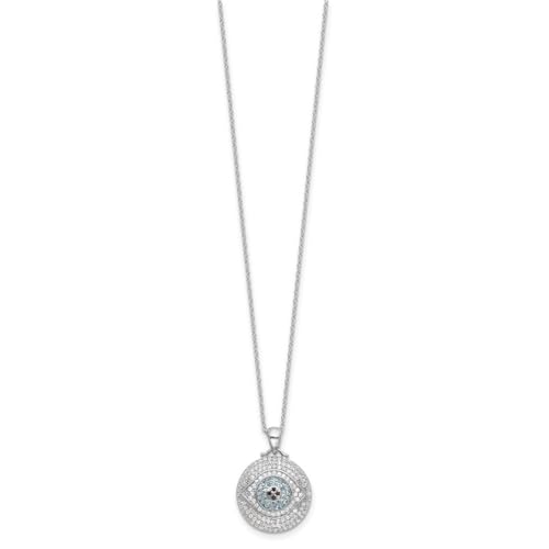 17mm 925 Sterling Silver Rhodium Plated Created Blue Spinel and CZ Evil Eye Necklace 18 Inch Jewelry for Women