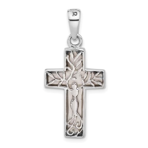 925 Sterling Silver Rhodium Plated Reversible Simulated Mother of Pearl Religious Faith Cross Pendant Necklace Measures 30.02x17.52mm Wide 2.63mm Thick Jewelry for Women