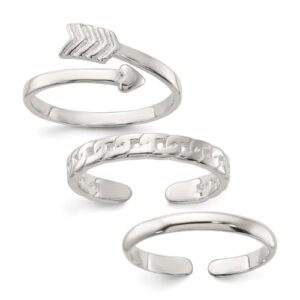 925 sterling silver polished arrow chain link plain set of 3 toe rings jewelry for women