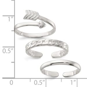 925 Sterling Silver Polished Arrow Chain Link Plain Set Of 3 Toe Rings Jewelry for Women