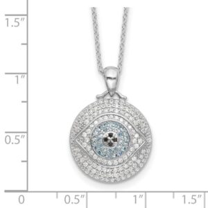 17mm 925 Sterling Silver Rhodium Plated Created Blue Spinel and CZ Evil Eye Necklace 18 Inch Jewelry for Women